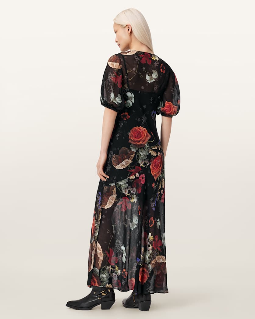 Tiwa Floral Midi Dress HAZE BLACK | ALLSAINTS